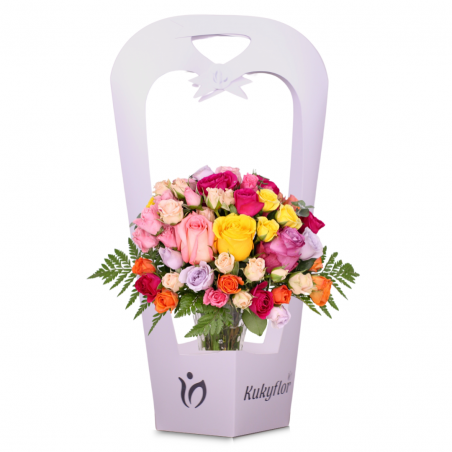 Vase of 10 Mini Roses and 3 Multicolor Roses | Kukyflor